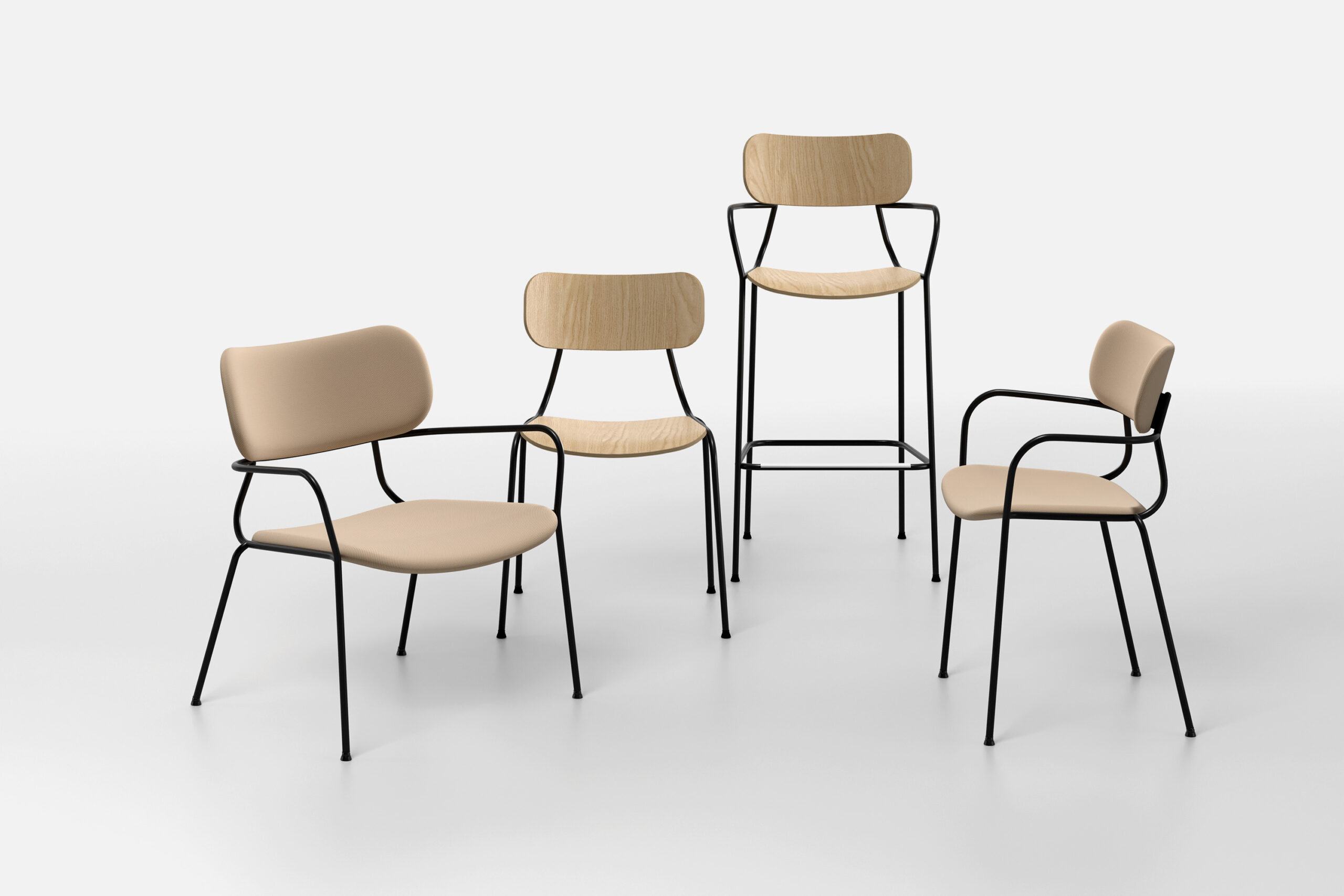 Kiyumi la seduta con struttura sinuosa in tubolare d’acciaio